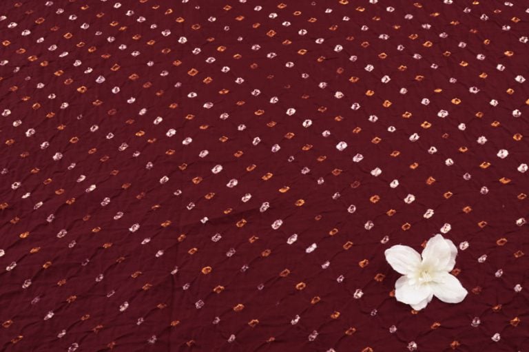 Pre-Cut 0.85m Oxblood Red Bandhani Tie Dye 100% Pure Soft Cotton Satin ...